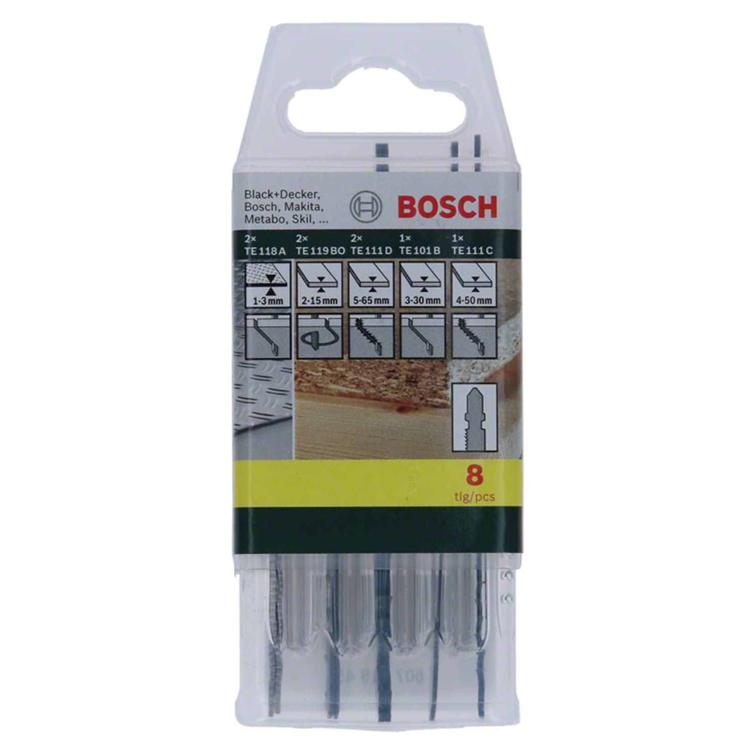 Bosch 2607019458 Jigsaw Blade Set with T-Shaft 8 Pcs