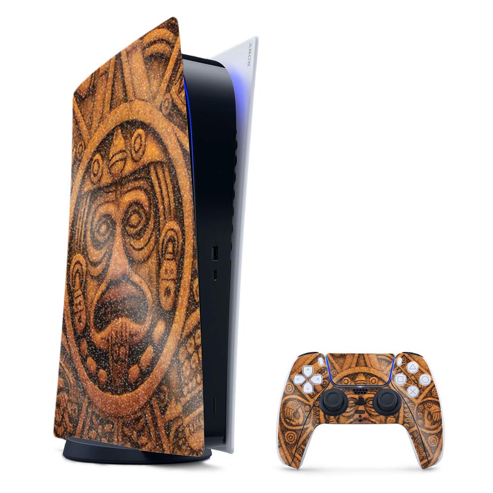 MightySkins Glossy Glitter Gaming Skin for PS5 / PlayStation 5 Digital Edition Bundle - Carved Aztec | Durable High-Gloss Glitter Finish | Easy to Apply and Change Styles | Made in The USA