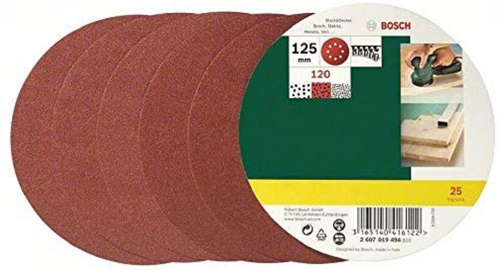 Bosch 2607019494 Sanding Sheet-Set for Eccentric Grinder, 0 V, Red, 125 mm, Set of 125 Piece