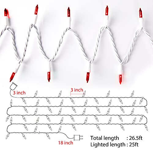Christmas Red Mini String Lights, 100 Count 26.5 Feet Detachable Incandescent Bulb Waterproof Red Fairy Lights Plug in for Indoor Outdoor Party Patio Valentine's Day Decoration, White Wire