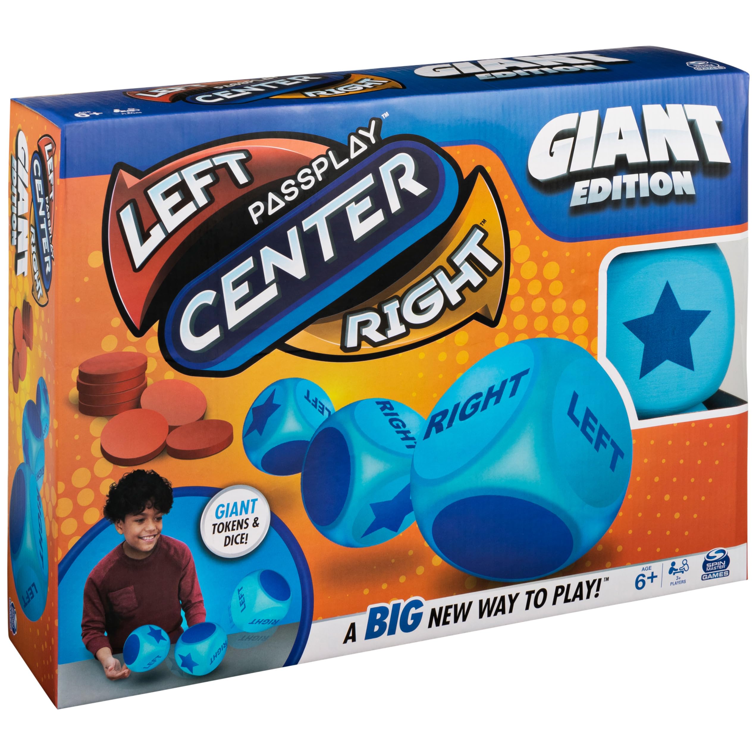 Spin Master Games, Left Center Right Giant Edition, Family Game for Indoor & Outdoor Fun with Big Oversized Board, for Family and Kids, 2-4 Players, Ages 6 & Up