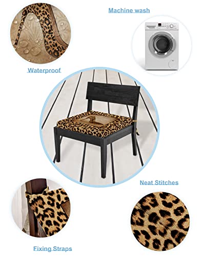 Leopard Print Chair Cushion Covers, Removable Stretch Non-Slip Chair Seat Covers, Washable Elastic Furniture Slipcovers Protector Indoor Outdoor Use 2 Pieces, Brown Animal Texture High Heels