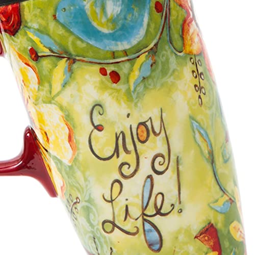 CEDAR HOME Coffee Ceramic Mug Porcelain Latte Tea Cup With Lid 17oz. Enjoy Life