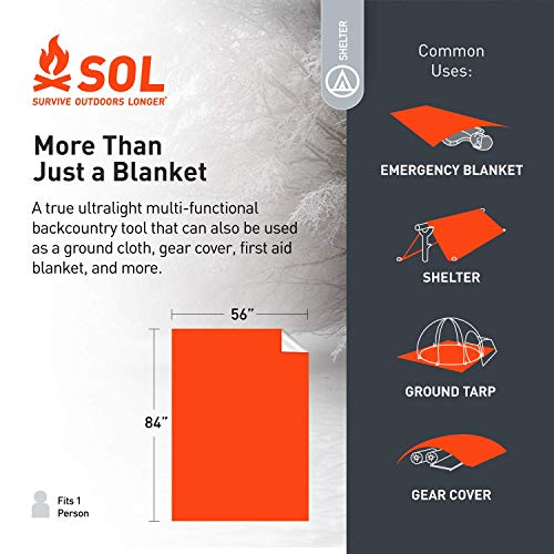 S.O.L. Survive Outdoors Longer Emergency Blanket, Model Number: BMC0140-1222