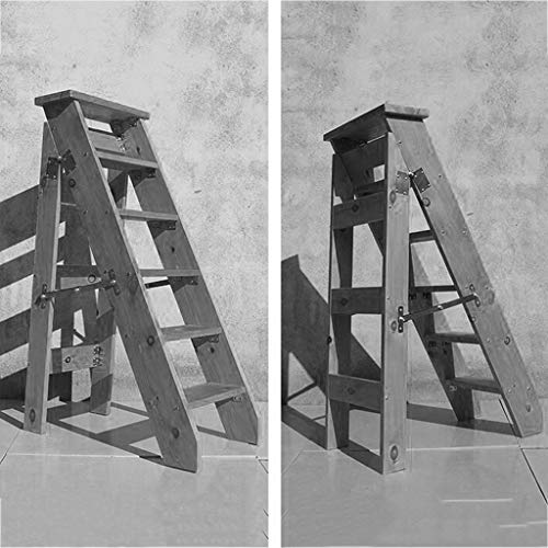 XWZJY Moveable 6 Steps Stepladder Multifunction Wooden Ladder Stool Folding Stairs Chair for Living Room/Kitchen/Balcony/Courtyard,Height 120cm,Load Bearing 150kg