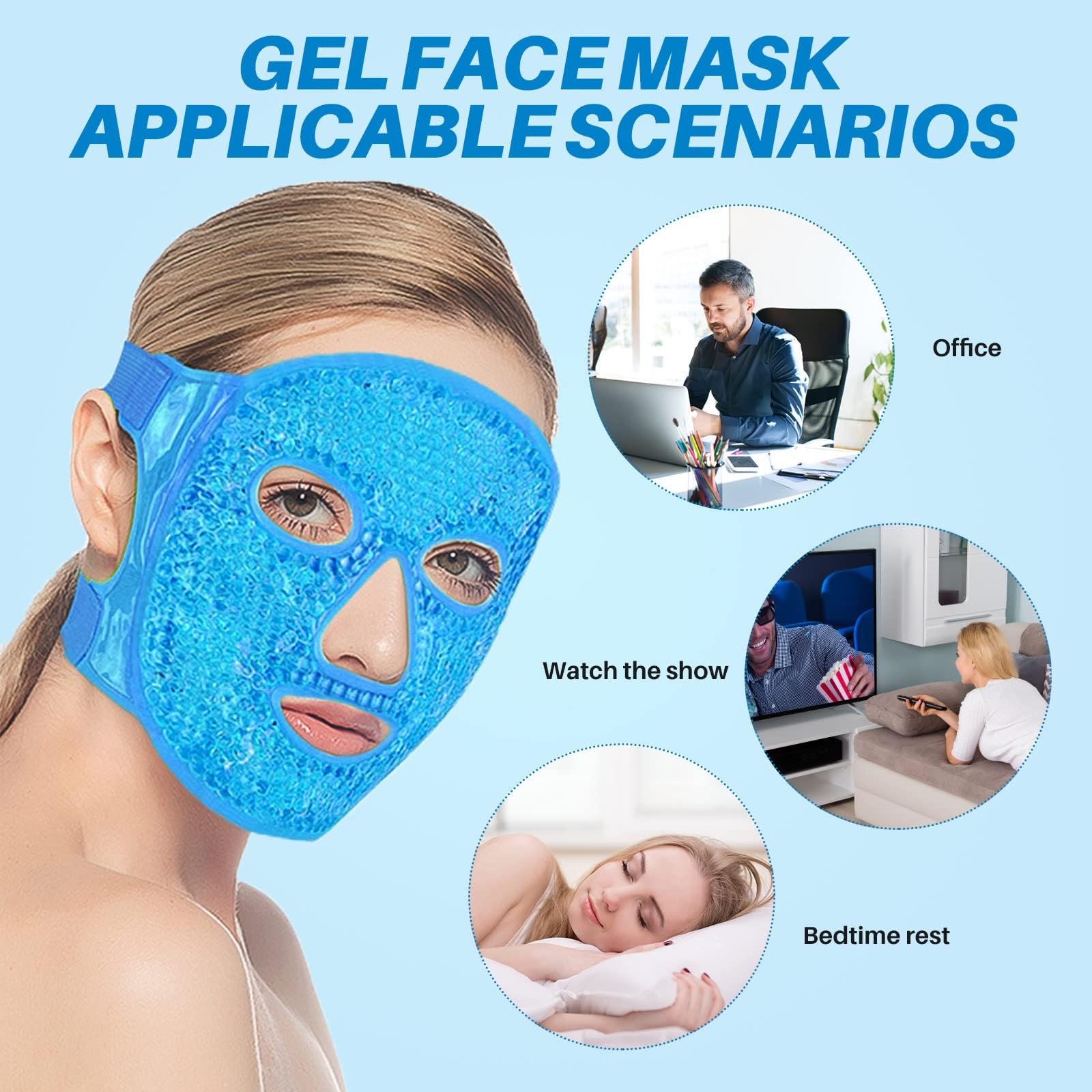 candyfouse Ice Pack Cold Face Eye Masks Reduce Face Puff, Dark Circles, Reusable Cold Hot Gel Face Eye Mask, Suitable for Women Facial SPA, Ice Face Mask for Sleeping, Headaches (Blue)