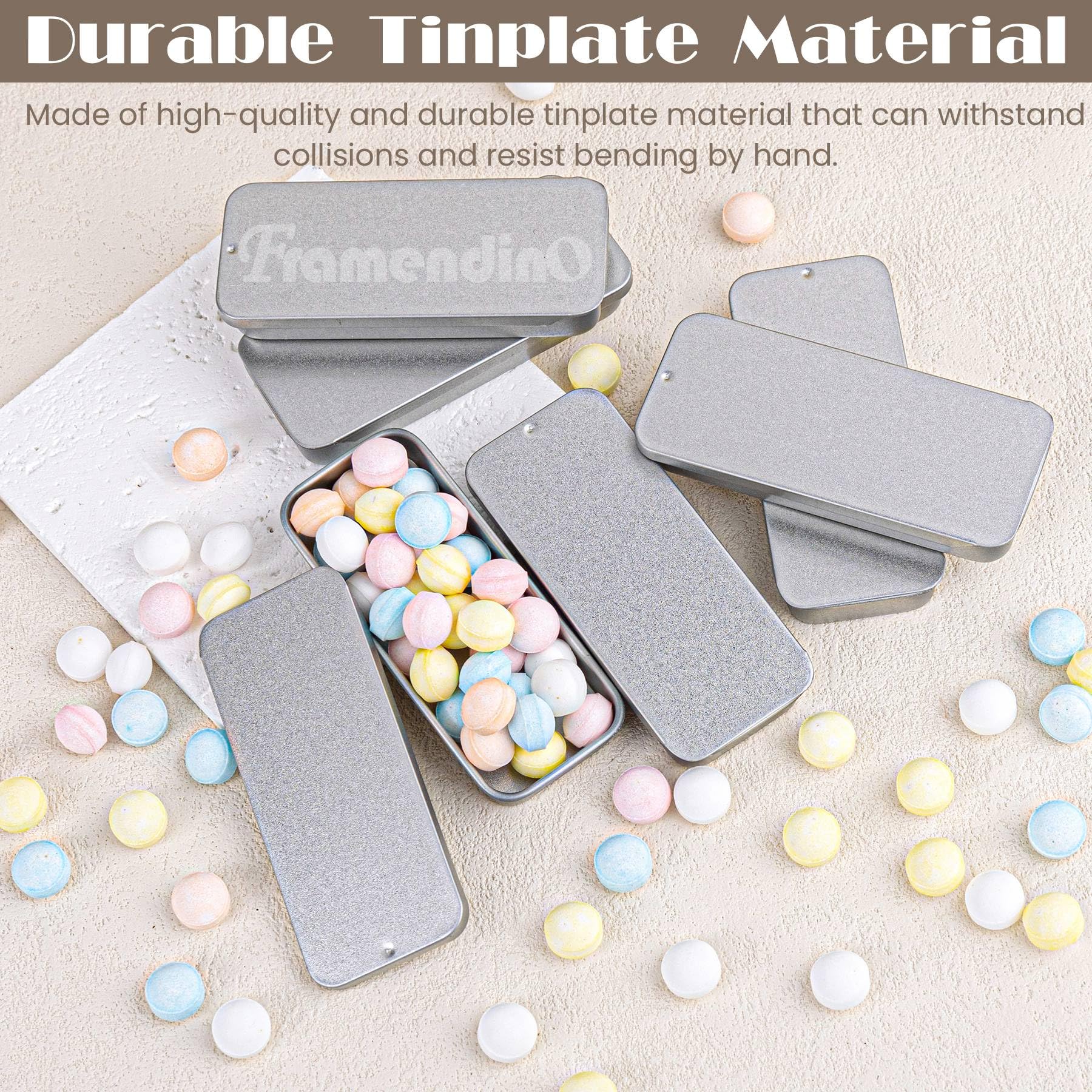 Framendino, 40 Pack Small Slide Top Tin Lip Balm Tins with Lids Mini Rectangular Metal Tins Containers for Jewelry Crafts Wedding Jewelry Lip Balm Container Cosmetic Organizer