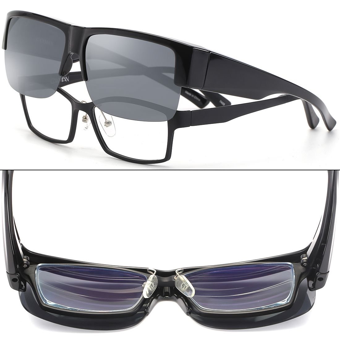 CAXMAN Fit Over Glasses Sunglasses Polarized w/Upgraded TR90 Unbreakable Frames Men Women Medium Matte Black Frame Grey Lens