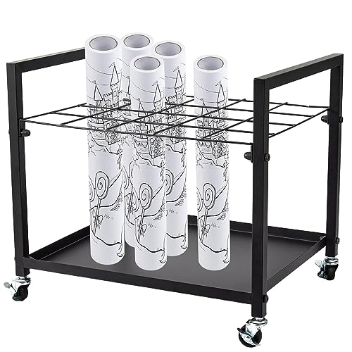 Blueprint Storage Rack Cart,Rolling File Cart with Wheels, 20 Slots Roll File Holder for Home Office School to Storage Poster Architectural Plan Wrapping Paper,Metal Roll File Organizer for Home