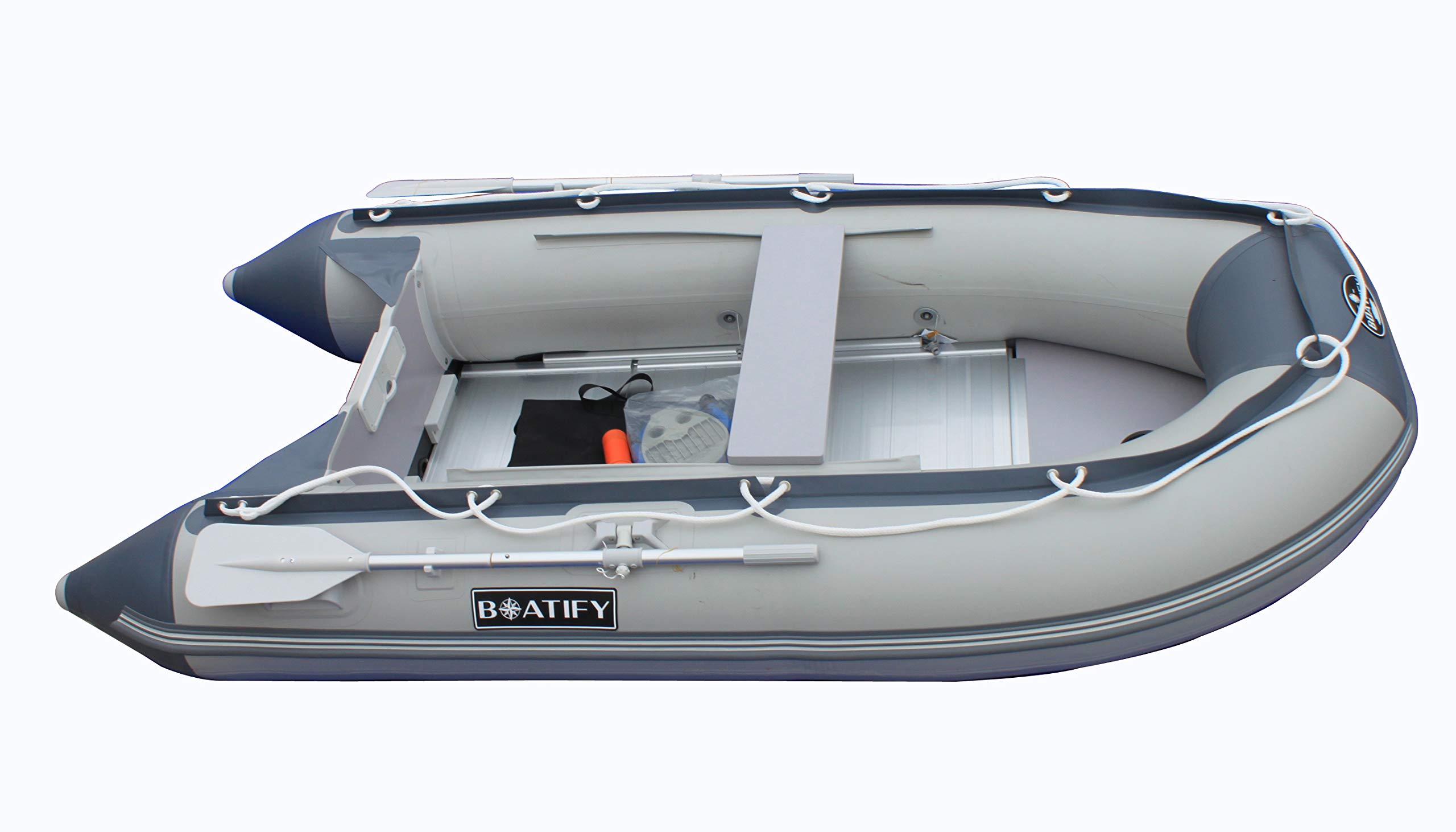 Boatify 8.9 ft Inflatable Boat Raft Dinghy Pontoon Boat with Aluminum Floor-Grey
