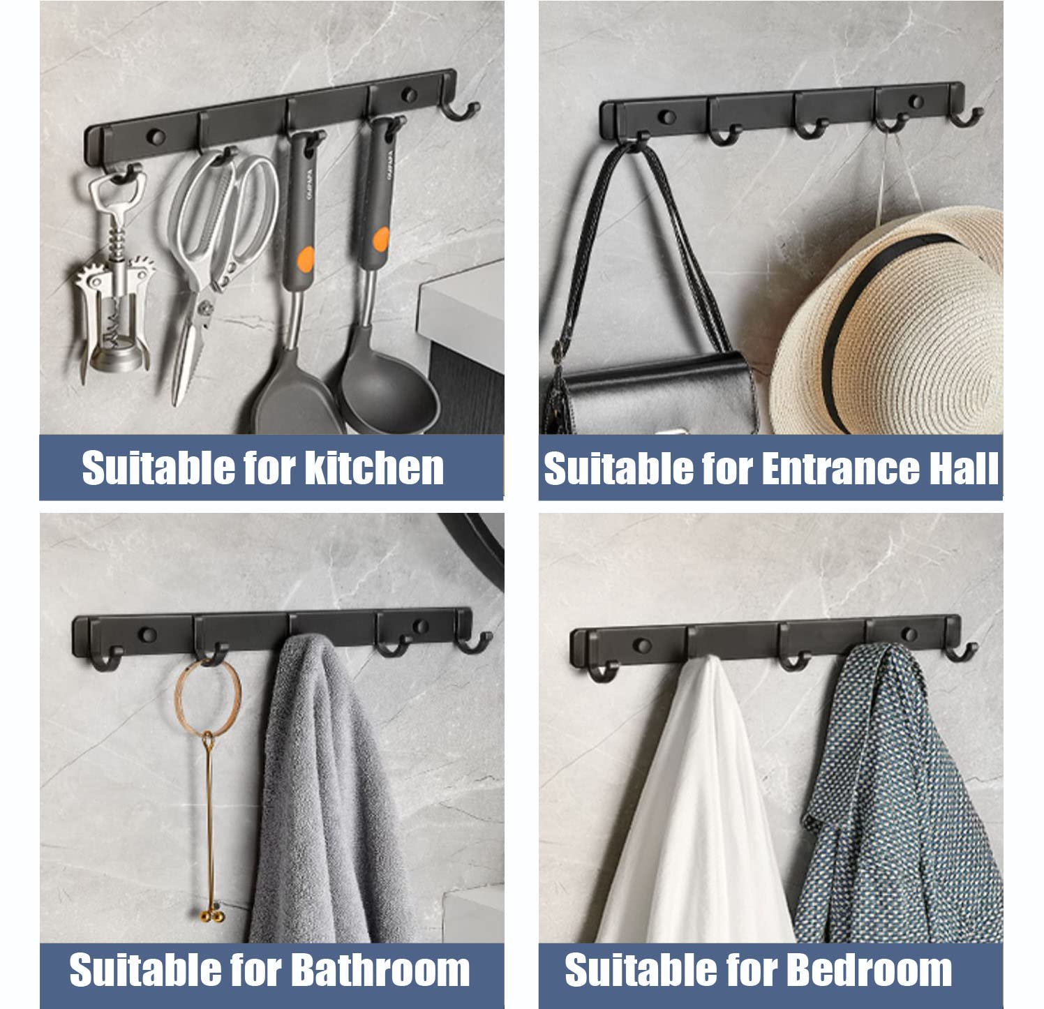 Yauende Wall Mounted Coat Rack, 5 Hanging Hooks Wall-Mounted for Entryway Kitchen Bathroom Storage Organizer Coat Rack for Hanging Coat, Towel, Bag, Robe, Hat