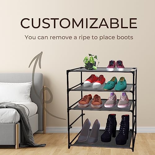 LFGUD 10 Tiers Shoe Rack, Simple Houseware 10-Tier Shoe Rack Storage Organizer 30-Pair, Easy Assembled Shoe Tower Stand, Sturdy Shoe Stand, Non-Woven Fabric Shoe Shelf Organizer Closet for Home, Black