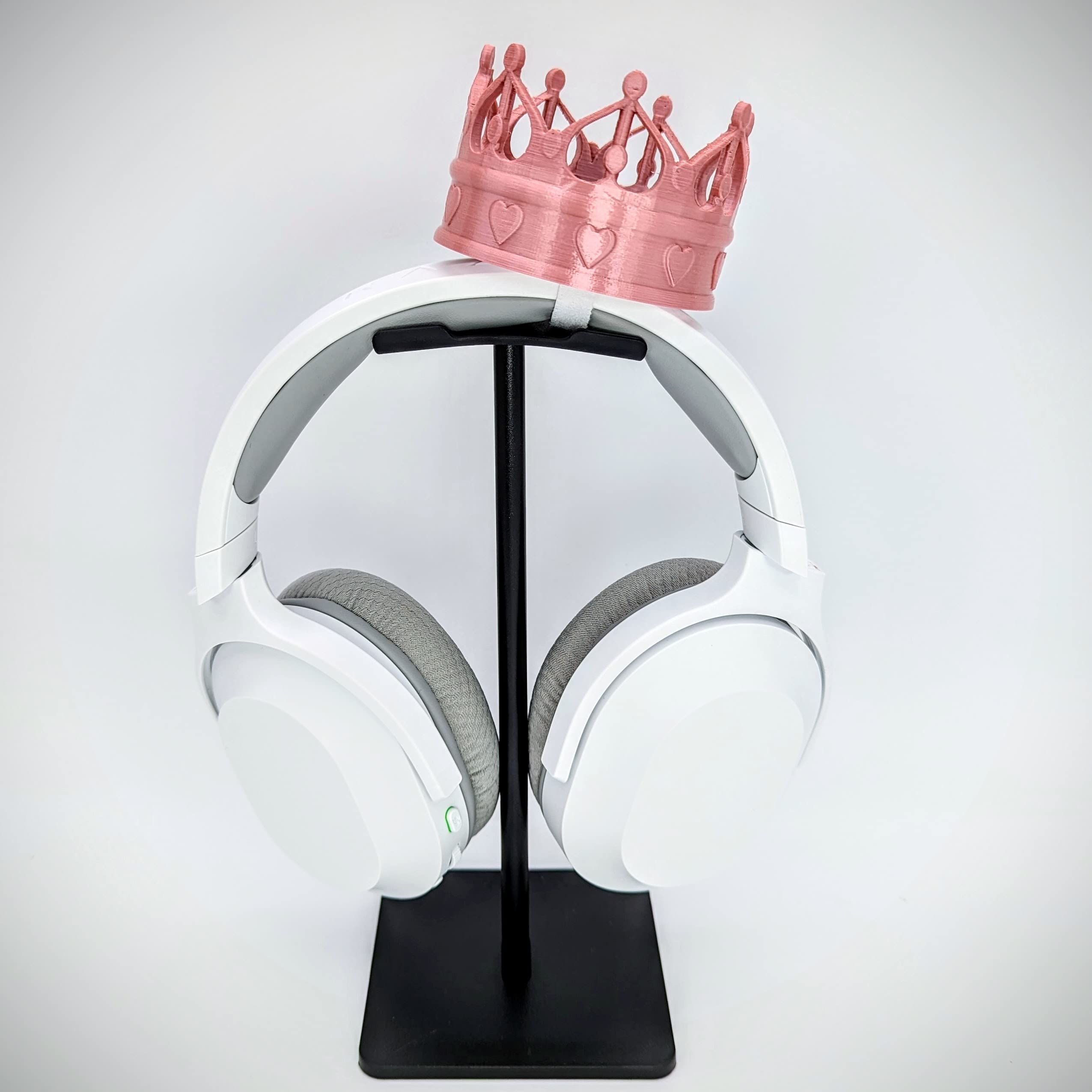 BeamTeam3D Crown for Headphones - Princess and Crown Headphone Attachment in Various Colors with Self Fastener - Cosplay Ears Attachment for Gamers and Streamers (Gold, Hearts)
