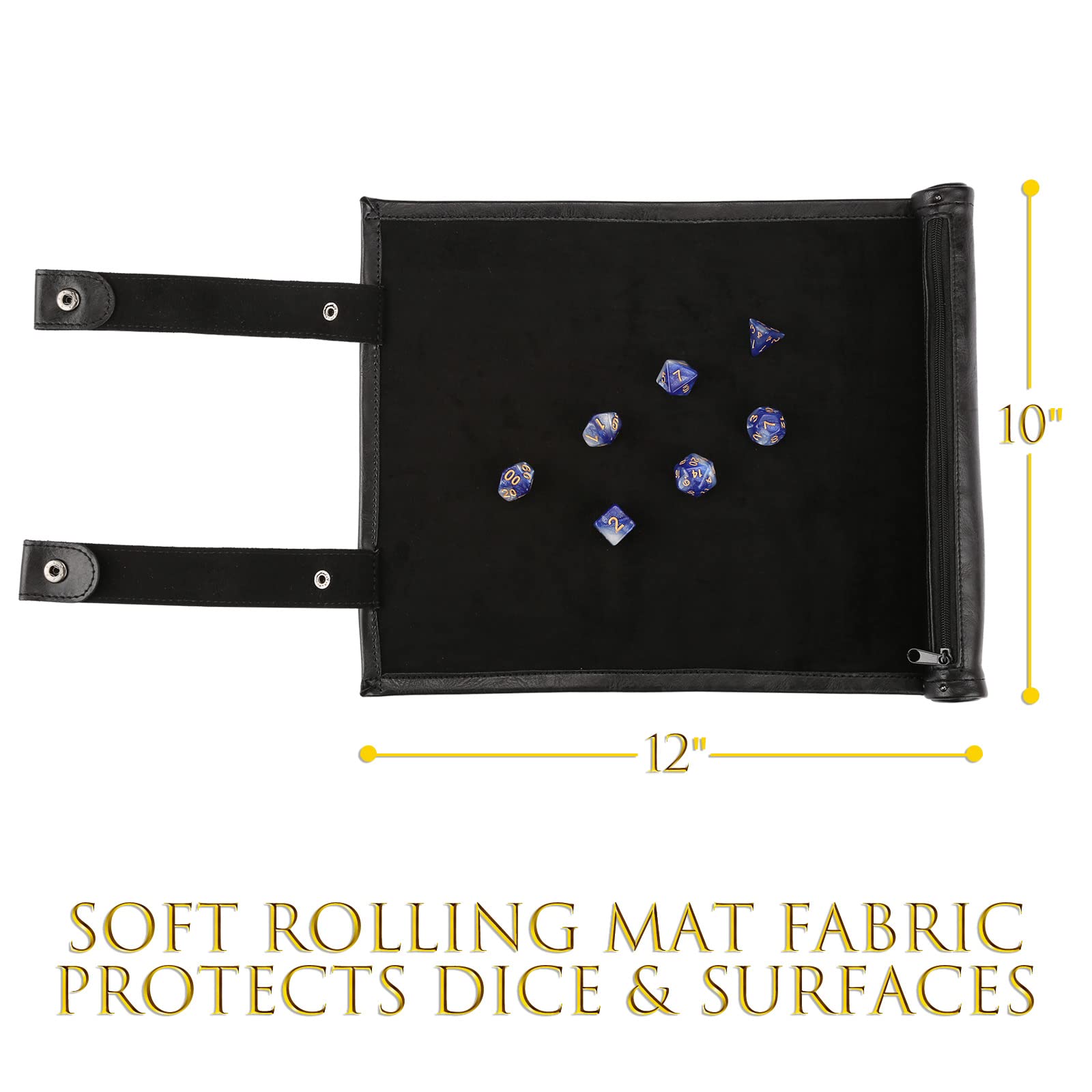 ROSELLE 2 in 1 Leather Dice Mat Dice Tray for DND Dice, Scroll Dice Tray and Rolling Mat with Zipper Holder, Compatible with DND D&D Dungeons & Dragons Game(Black,Only Mat)