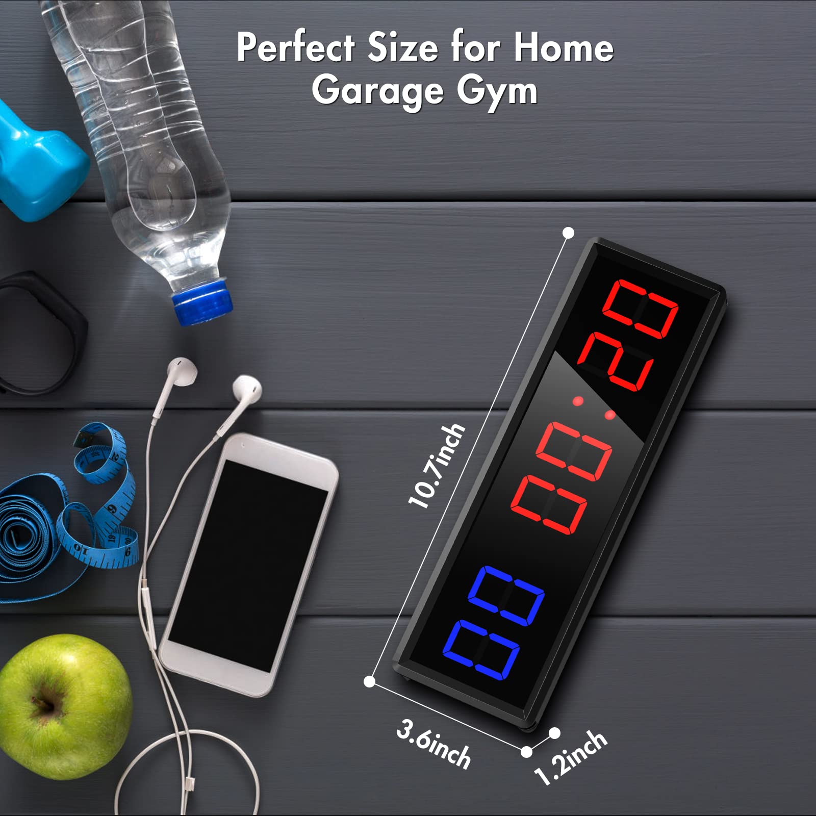 Seesii Gym Timer,LED Workout Colck Count Down/Up Clock,11.5" x 4" Ultra-Clear Digital Display, Power Bank Compatible with Workout Metal Stopwatch, Multi-Scenes with Remote (1.5 Inch Blue Red)