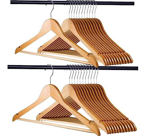 Premium Wooden Hangers 20 Pack - Durable Non Slip Coat Hangers Heavy Duty- Natural Solid Wood Hangers - Clothes Hangers With Chrome Swivel Hooks - Great for Jacket, Dress, Suit Hangers, Home-It