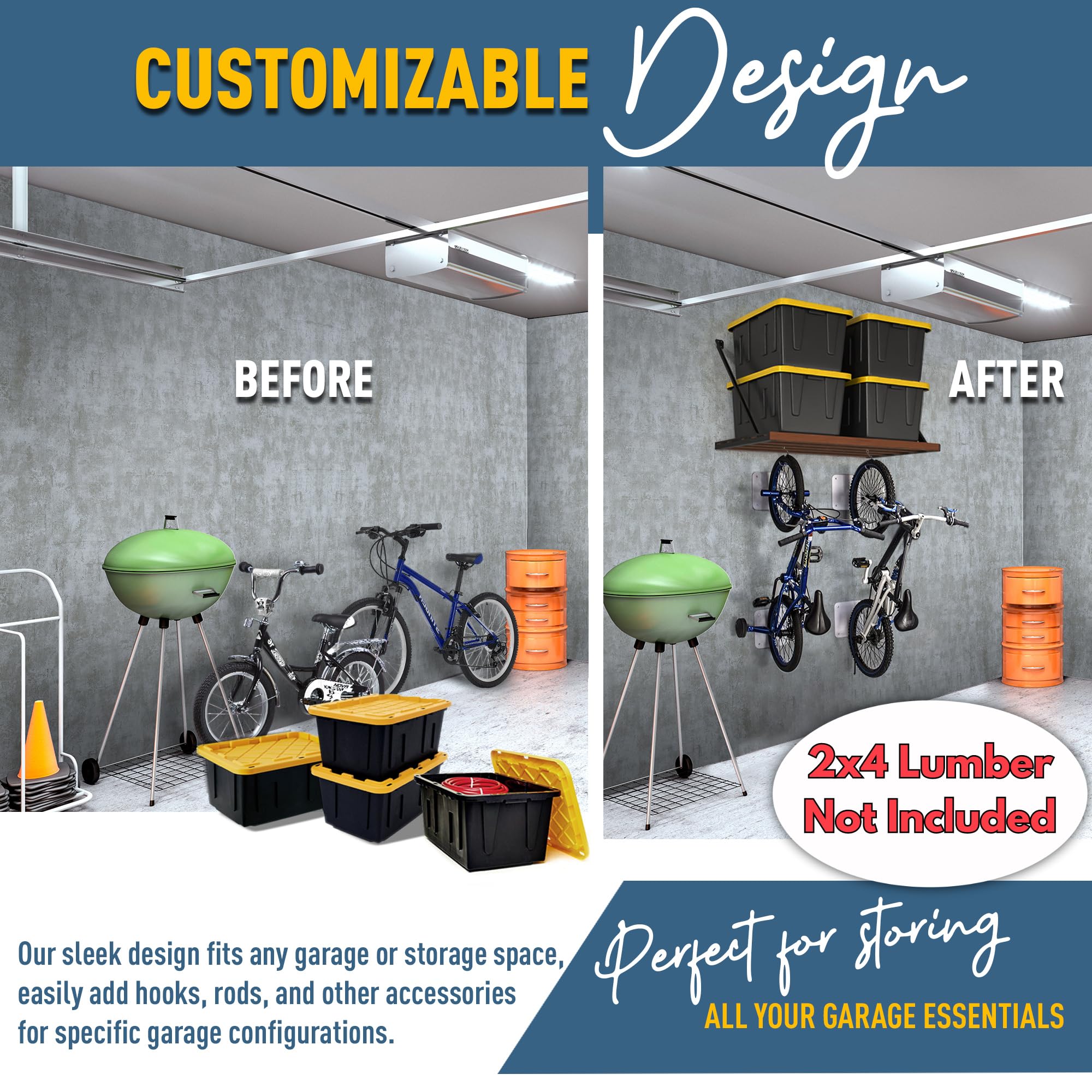 Koova Universal Garage Shelving Kit - Heavy-Duty, Easy Install, Customizable, 600 lbs. Support, Made in USA, Maximize Storage, Reclaim Floor Space