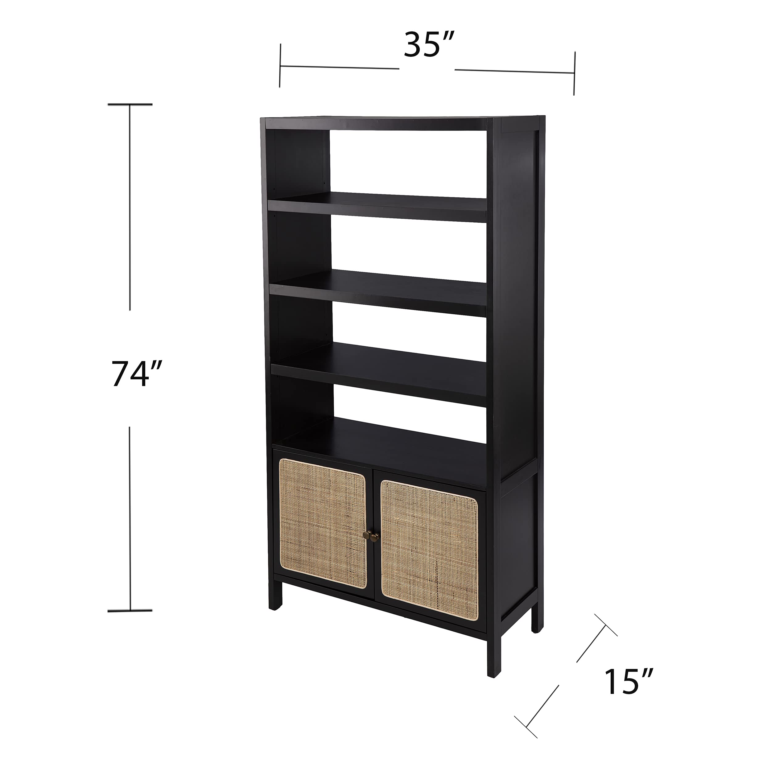 SEI Furniture Carondale Bookshelf, Standard, Black, Gold, Natural