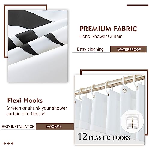 GiuMsi 72"X72" Boho Mid Century Black and White Shower Curtain Sets with Tassel Pendants Arch Sun Modern Minimalistic Leaves Bathroom Curtains Waterproof Durable Ployester 12 Hooks Home Decorations