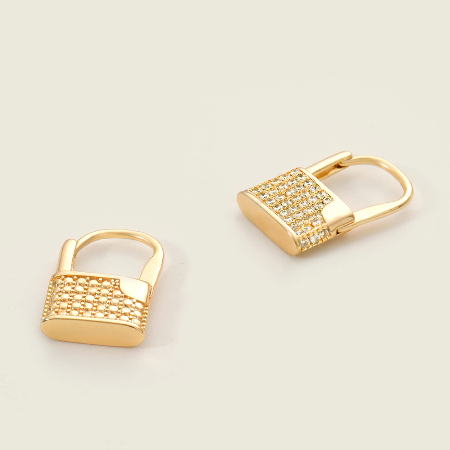 MEVECCO Lock Earrings Padlock Huggie Hoop Earrings 18K Gold Plated Dainty Micro Pave CZ Lock Dangle Charm Mini Lovers Padlock Earrings Minimalist Stacking Hoop Earrings