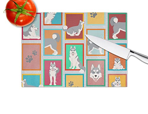 Caroline's Treasures MLM1159LCB Lots of Grey Siberian Husky Glass Cutting Board Large Decorative Tempered Glass Kitchen Cutting and Serving Board Large Size Chopping Board