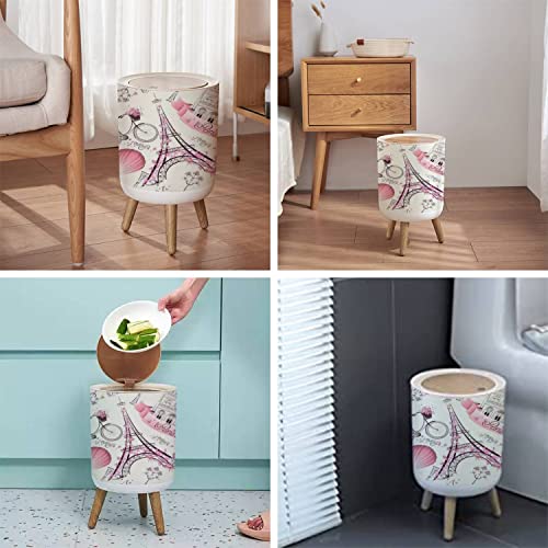 LGCZNWDFHTZ Small Trash Can with Lid for Bathroom Kitchen Office Diaper Paris Symbols Seamless Romantic Travel Paris Bedroom Garbage Trash Bin Dog Proof Waste Basket Cute Decorative, 8.66x14.3inch