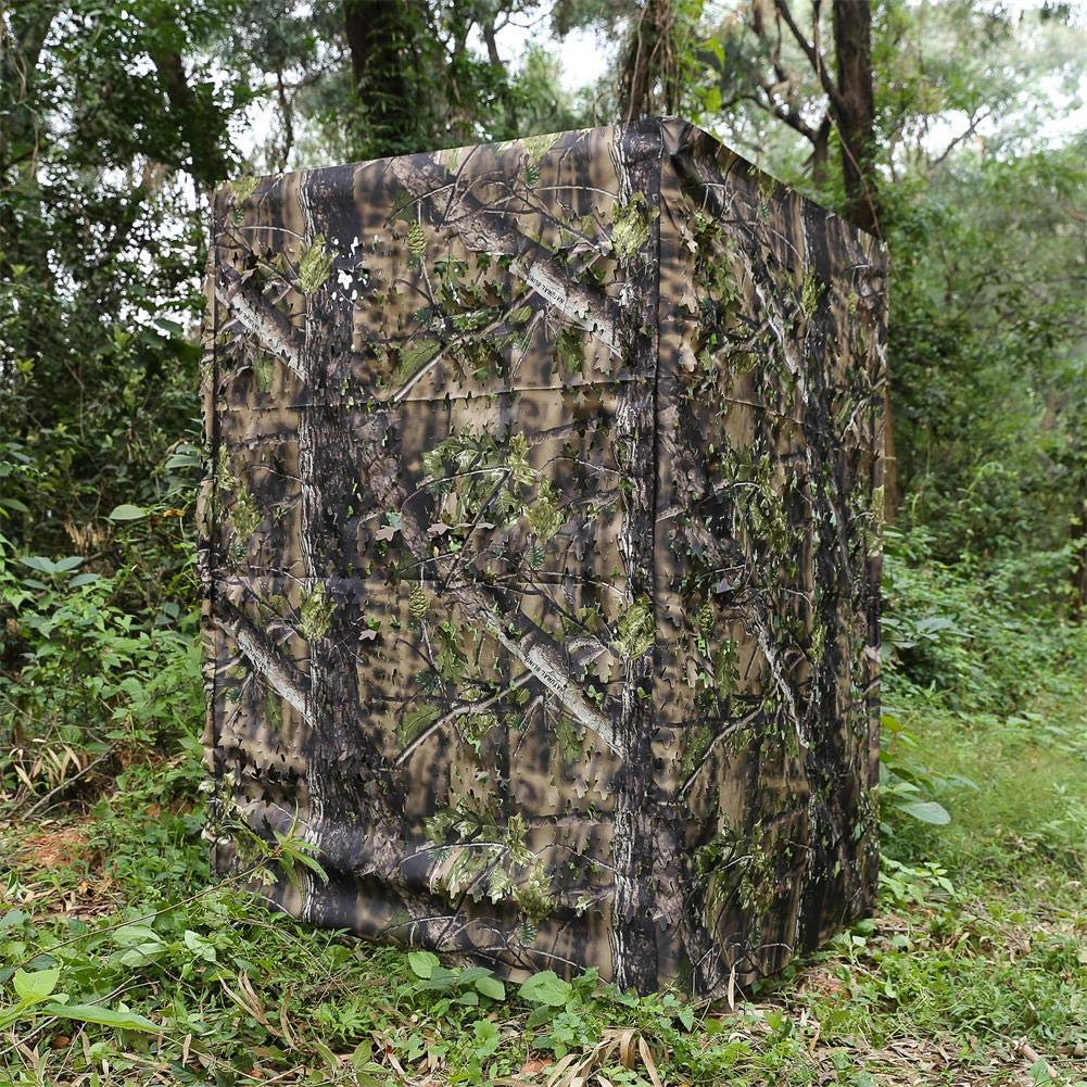 AUSCAMOTEK Ground Blind 5 × 10 Feet for Turkey Hunting Deer Blinds Camouflage Pattern Height Adjustable -Woodland Green Leaf