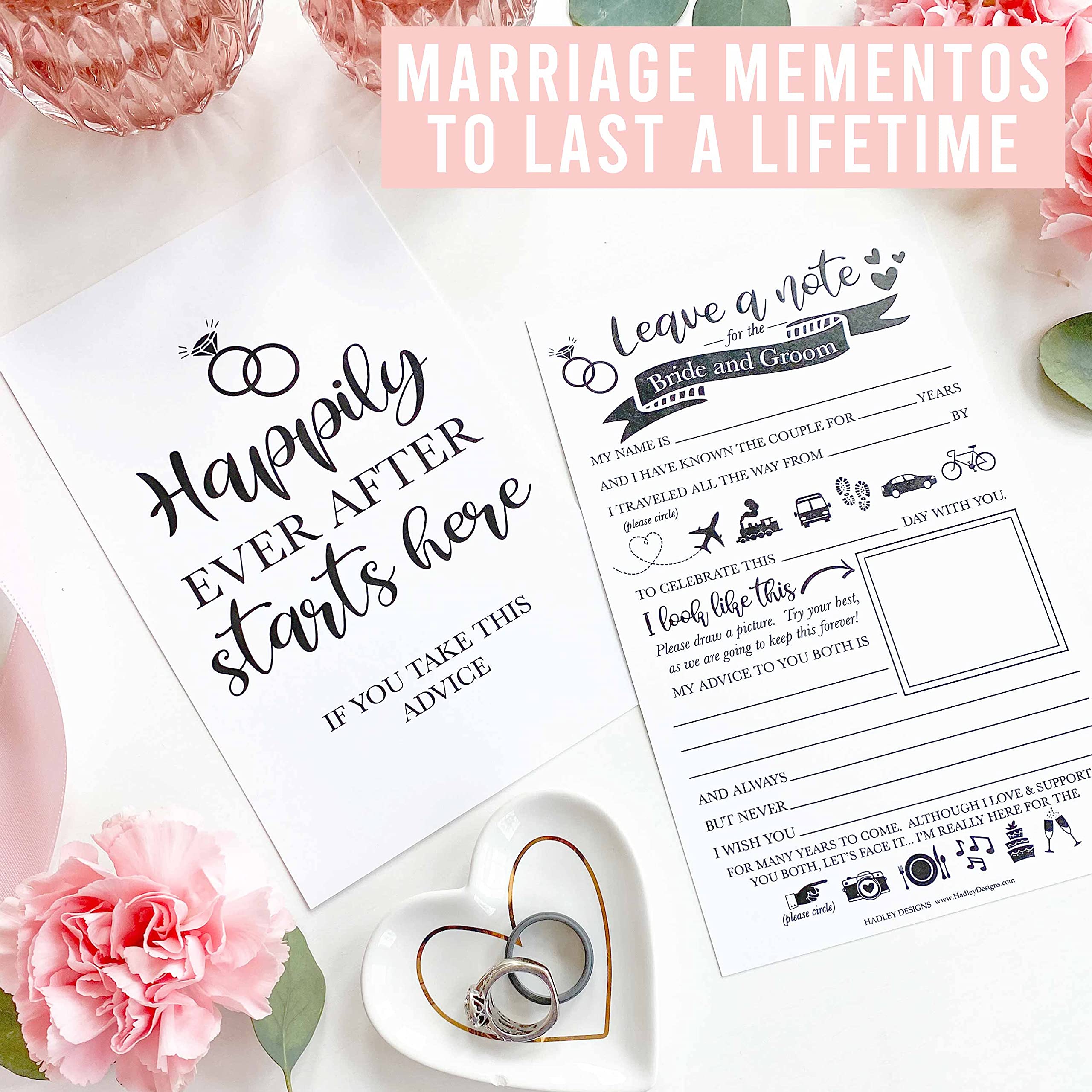 Hadley Designs 25 Wedding Advice Cards for Bride and Groom For Wedding Card Boxes For Reception, Wedding Guest Book Alternative, Bridal Shower Games For Guests, Advice for the Bride Wedding Games