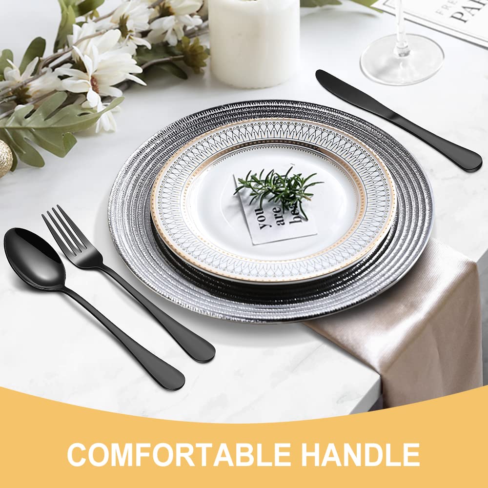 Black Silverware Set for 8, 40 Pieces Stainless Steel Flatware Cutlery Set, Mirror Polished Tableware Kitchen Utensil Set, Include Knives Spoons Forks, Dishwasher Safe (Shiny Black)
