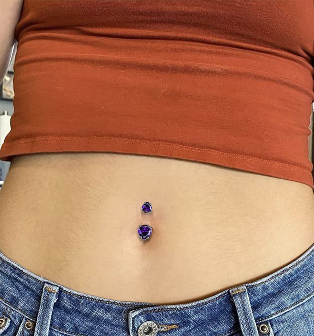 Blue Sapphire Big and Small Heart CZ Stone 925 Sterling Silver Double Side Belly Button Ring Jewelry