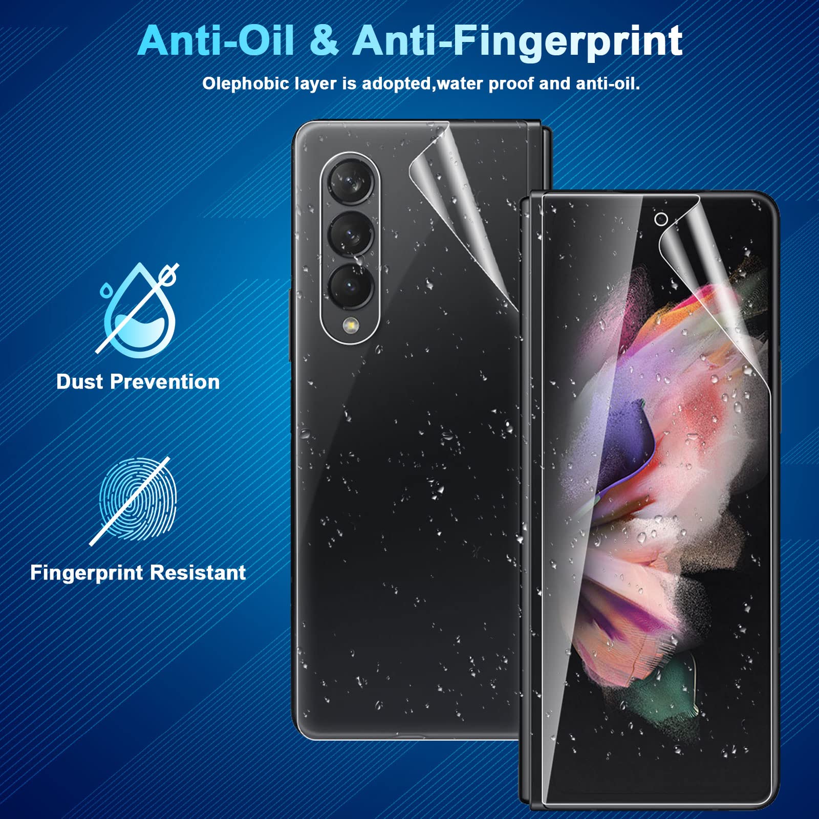 CWQZGUF [1Set 3PCS] Galaxy Z Fold 3 Screen Protector, Inside TPU Film + Full Covered Outer + Back Cover Protector, High Clarity, Anti-Shatter, Bubble Free for Samsung 5G Protector