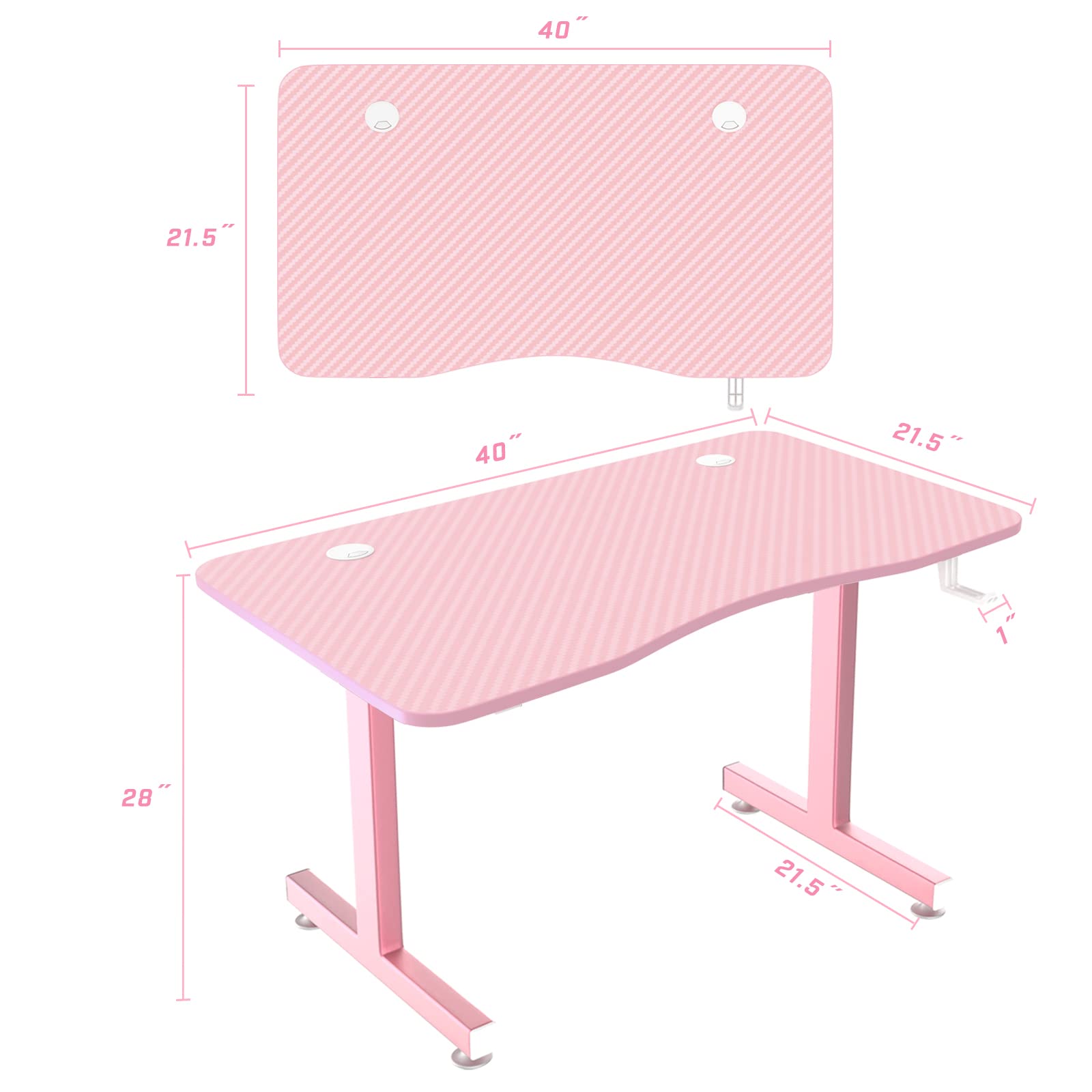 Vitesse Pink Gaming Desk 40 Inch Cute Kawaii Computer Table T Shaped Girl Gamer Workstation Home Office with Carbon Fiber Surface and Headphone Hook (Pink) 40*28*21.5