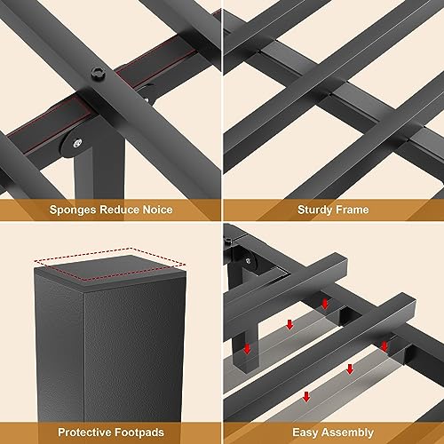 HUEOFGP Queen Bed Frame with 2-Tier Storage Headboard, Metal Platform Bed Frame with Charging Station, Sturdy Heavy Duty Steel, Easy Assembly, No Box Spring Needed