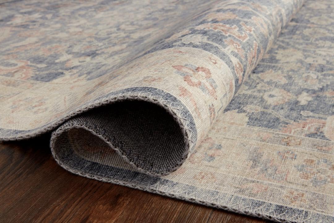 Loloi II Hathaway Collection HTH-02 Denim/Multi 2'-0" x 5'-0", .25" Thick, Accent Rug, Soft, Durable, Printed, Modern, Low Pile, Non-Shedding, Easy Clean, Living Room Rug