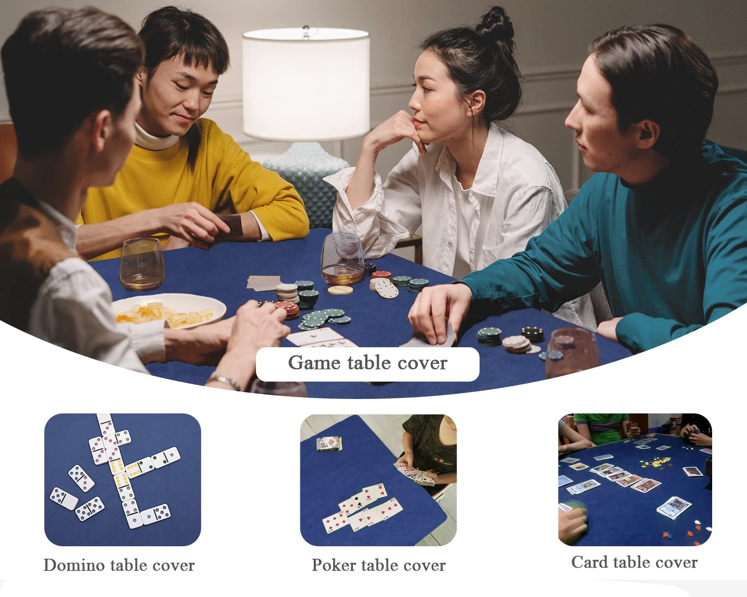 plusvivo Card Table Cover, Mahjong Table Cover Machine Washable Felt Game Table Cover- for Poker, Mahjong, Bridge, Board Game Tablecloth(36" x 36" Blue)
