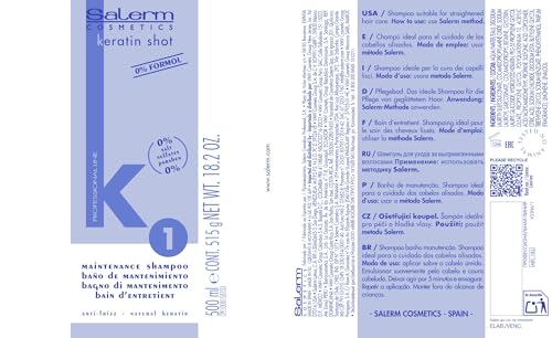 Salerm - Keratin Shot - Sulfate-Free Shampoo - 500 ml - Preparation and Maintenance for Keratin Straightening Treatment - Smooth and Shiny Hair