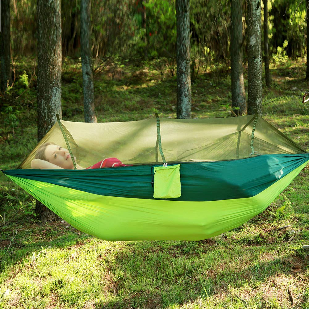 Camping Hammock with Mosquito Net & Rain Fly Tent Tarp & Tree Straps Portable Lightweight Double Nylon Hammock for Camping Hiking Travel Outdoor Backpacking