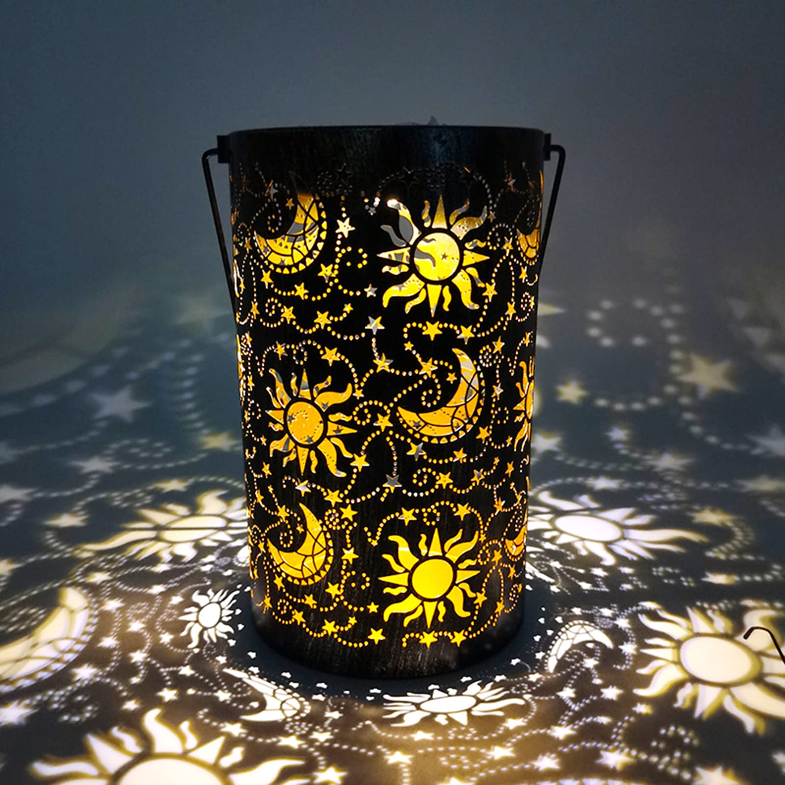 Ruiqas Solar Light Energy Saving Lamp Indoor Outdoor Hollow- Out Leaves Bucket Light Waterproof Lamp for Patio Garden Home Decoration