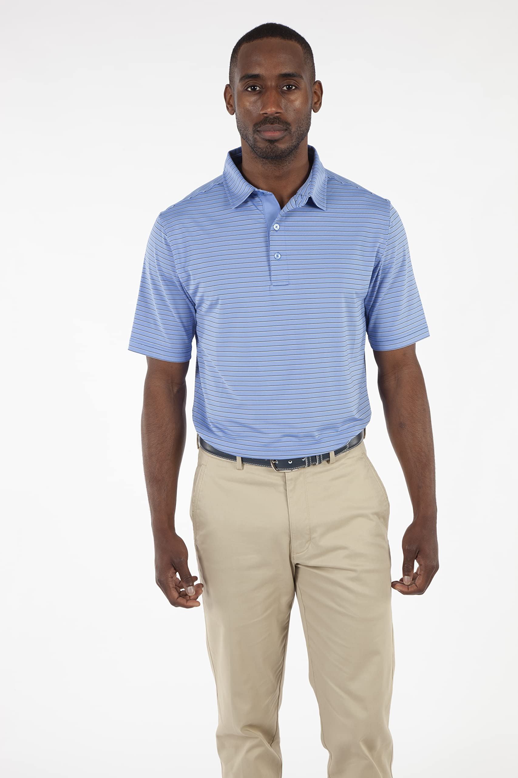 Bobby Jones Golf Apparel - Performance RTJ Cypress Stripe Short Sleeve Golf Polo for Men (XX-Large, Sky Blue)