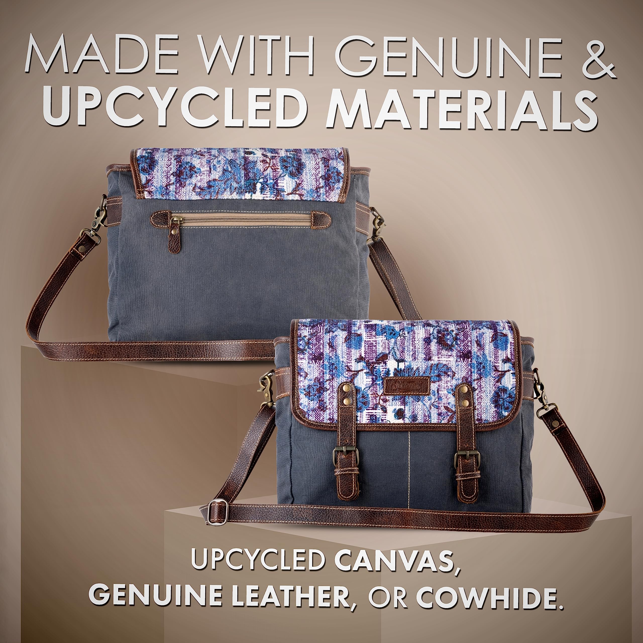 SIXTEASE Womens Shoulder Bag Vintage Style Shoulder Bags for Women - Made with Genuine Leather, Upcycled Canvas, or Hair On - Handmade, Adjustable Strap, Brass and Zinc Hardware - Helio