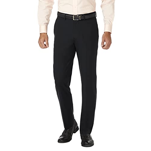 J.M. Haggar mens J.m Haggar Stretch Superflex Waist Slim Fit Flat Front Dress Casual Pants, Black, 34W x 29L US