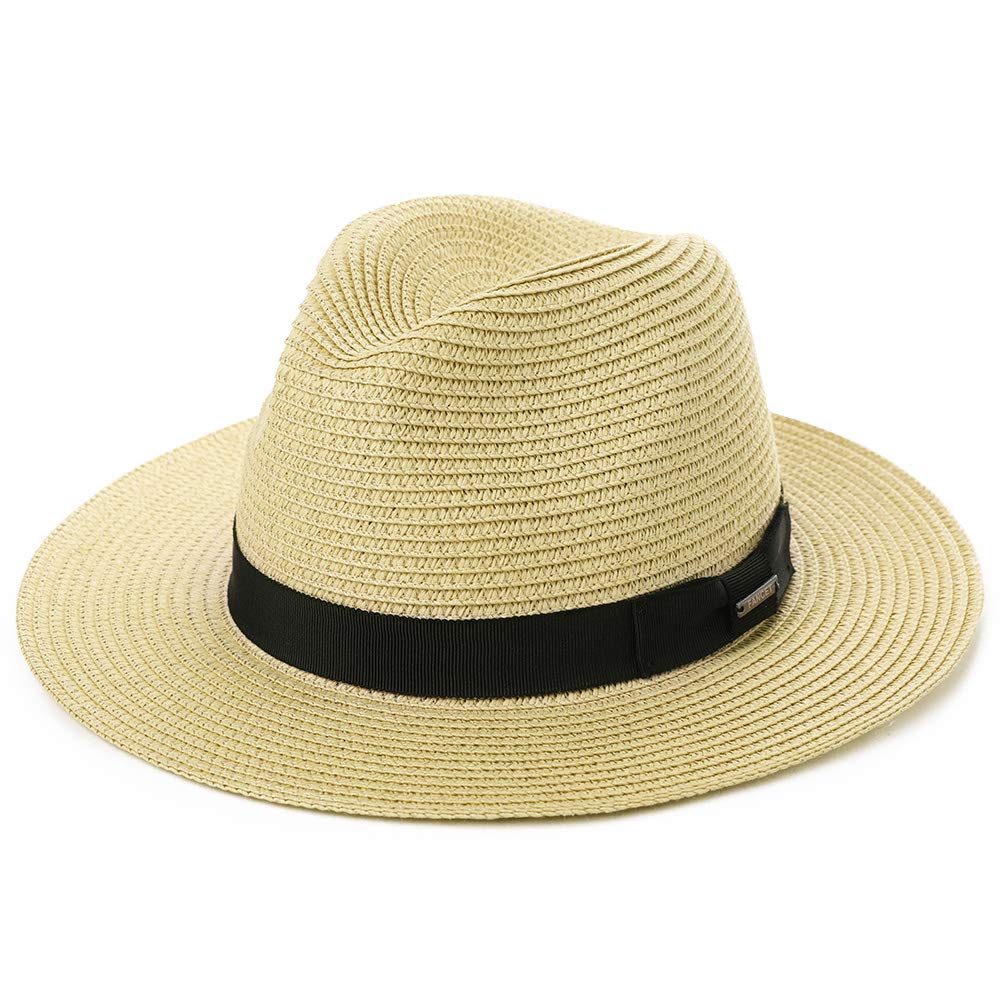 Comhats Men Sun Straw Fedora Hat for Women,Packable Beach Hat Wide Brim Panama Hat UV UPF 50+ Summer Hat Unisex Beige Large XXL