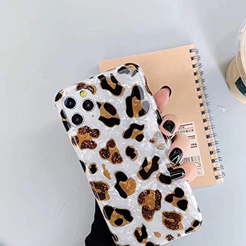 J.west Case Compatiable with iPhone 13 Pro 6.1 inch,Sparkly Animal Leopard Print Pattern Vintage Cheetah Design Glitter Translucent Clear Soft TPU Slim Fit Protective Phone Case for Women Girls White