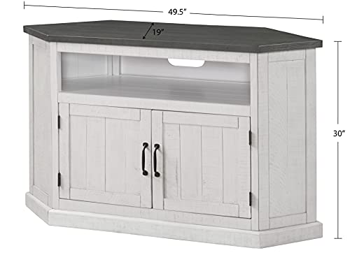 Martin Svensson Home Rustic Solid Wood Corner TV Stand, White Stain with Grey Stain Top