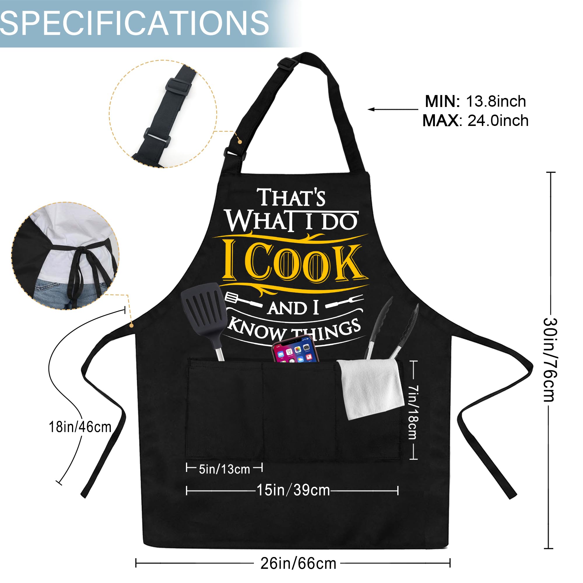 CUSUGBASO Cooking Aprons for Men, One Size Funny Aprons with Three Pockets- That's What I Do.I Cook. Birthday Gifts for Men, Dad - Chef Aprons for Father's Day, Birthday,Christmas,House Warming