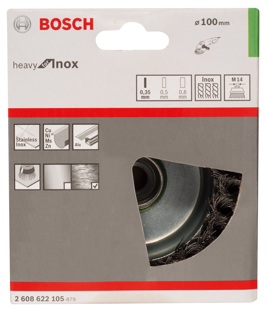 Bosch 2608622102 Cup Brush Crimped Wire, 0.3mm Inox, 75mm x M14, Silver