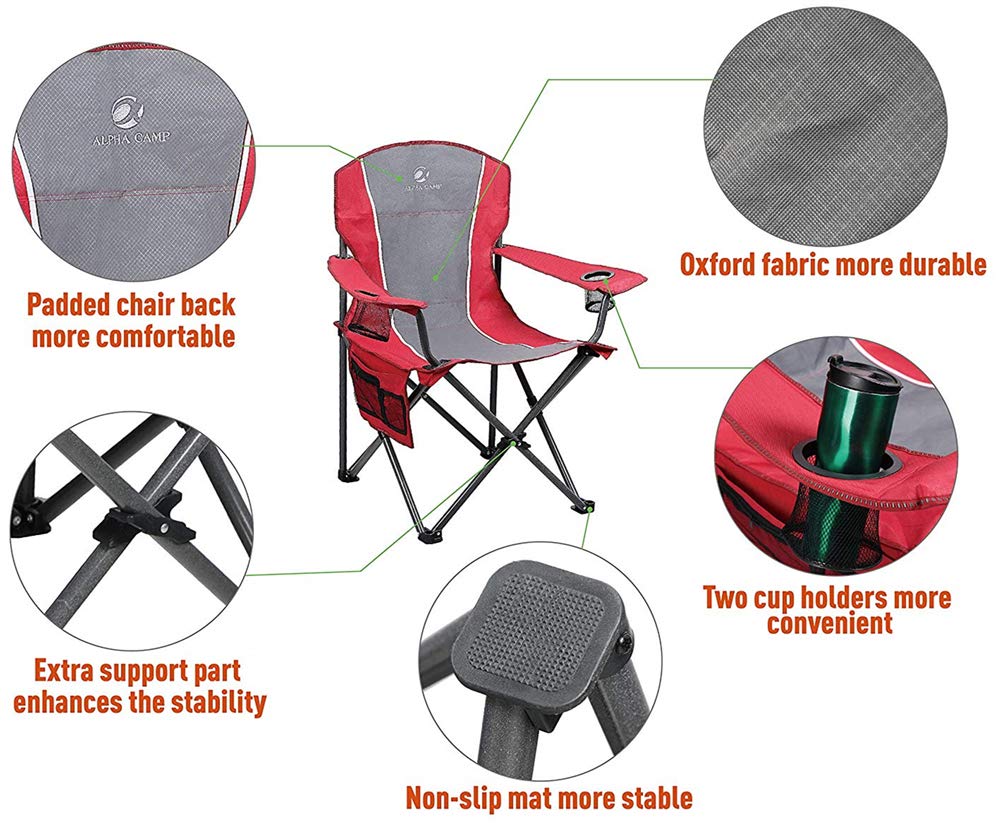 Camping World Outdoor Portable Folding Oversized Camping Chair with Arm, Cup Holder - Steel Frame Support 350 LBS Blue/Gray