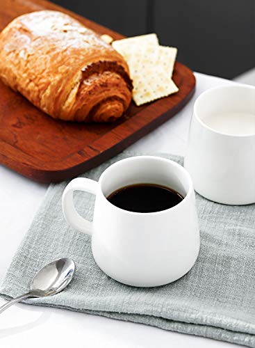 Porcelain Coffee Mugs Set of 4-12 Ounce Cups with Handle for Hot or Cold Drinks like Cocoa, Milk, Tea or Water - Smooth Ceramic with Modern Design, White
