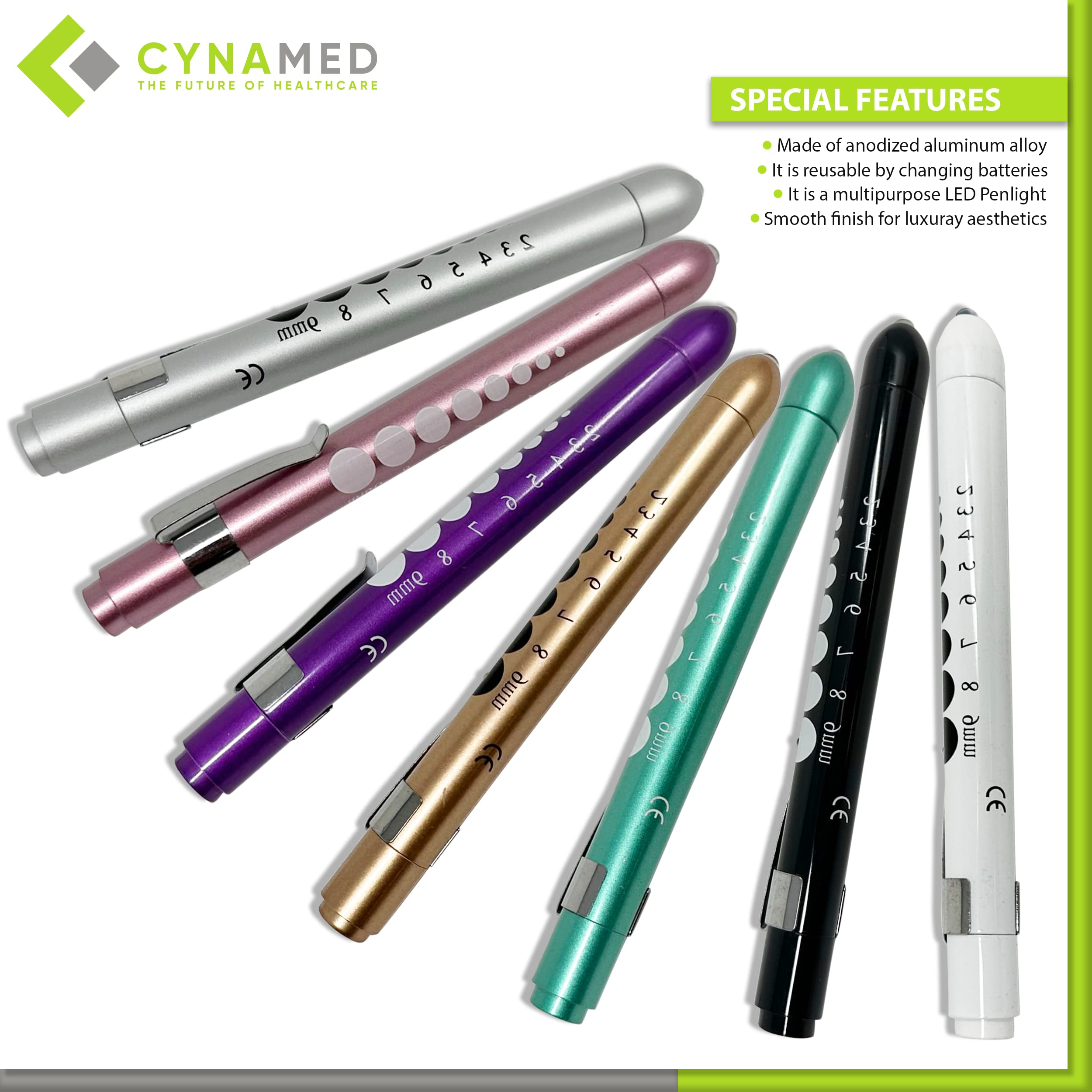 Cynamed Pen Light with Pupil Gauge LED Penlight for Nurses Doctors, Reusable Medical Penlight for Nursing Students (Purple)
