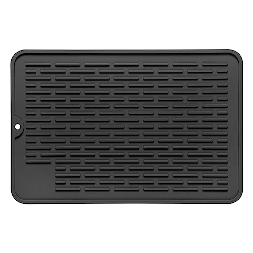 Piduules Eco-friendly Silicone Dish Drying Mat Large Reusable Non-slipping and Heat Resistant Dish Quick Drying Pad, Dishwasher Safe Dishwasher Safe, Black S 11.8"x7.8"